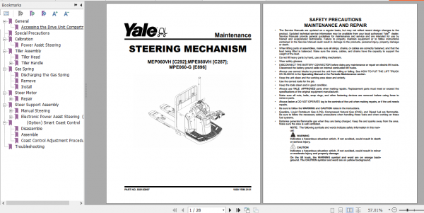 Yale Class 3 Electric Motor Hand Trucks E896 (MPE060-G) Service Manual