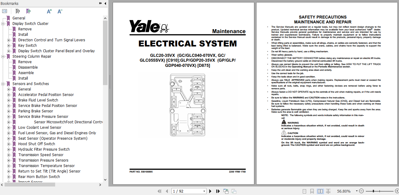 Yale Class 4 Internal Combustion Engine Trucks C910 (GLC20VX GLC25VX ...