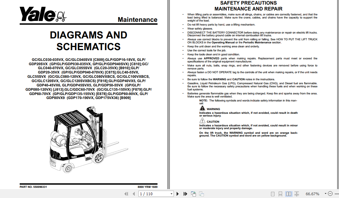 Yale Class 4 Internal Combustion Engine Trucks F818 (GLC40-55VX GLC55SVX Europe) Service Manual