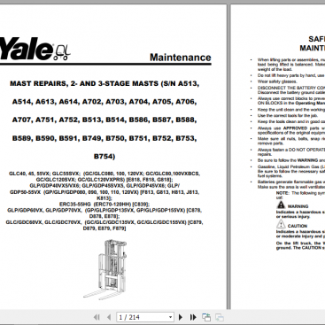 Yale Class 4 Internal Combustion Engine Trucks F879 (GLCGDC60-70VX Europe) Service Manual