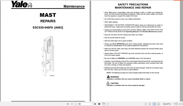 Yale Electric Motor Rider Trucks A883 (ESC030-040FA) Service Manual