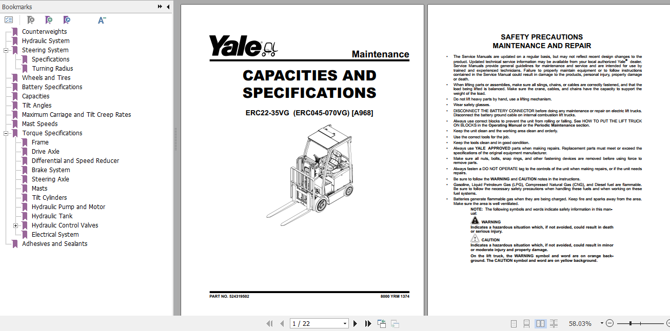 Yale Electric Motor Rider Trucks A968 (ERC045VG-070VG) Service Manual