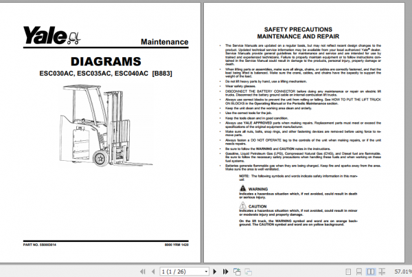 Yale Electric Motor Rider Trucks B883 (ESC030-40AC) Service Manual