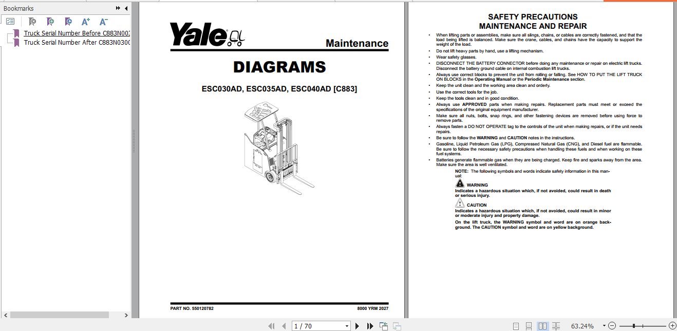 Yale Electric Motor Rider Trucks C883 (ESC030AD ESC035AD ESC040AD ...