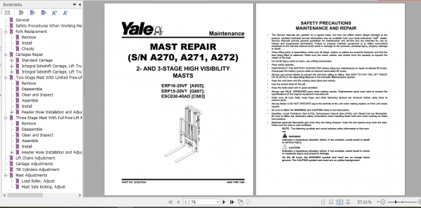 Yale Electric Motor Rider Trucks C883 (ESC030AD ESC035AD ESC040AD ...