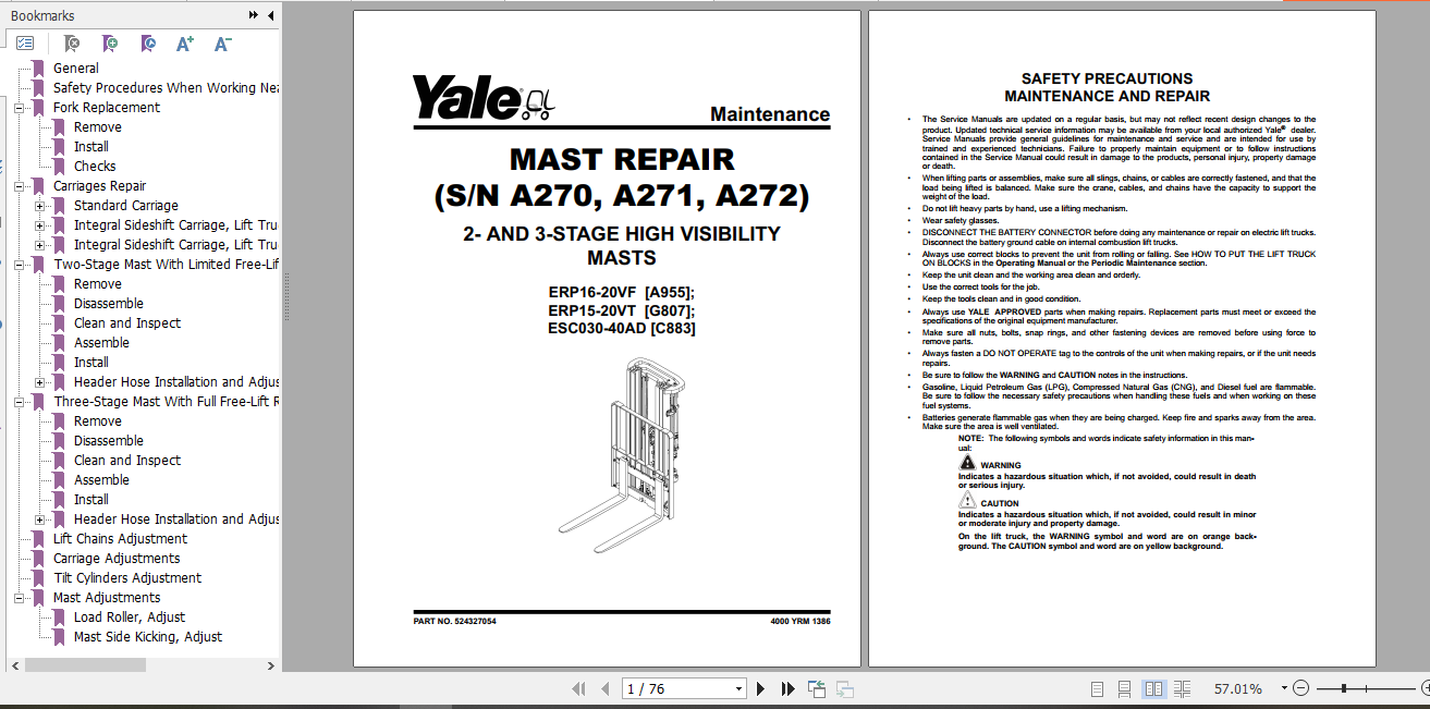 Yale Electric Motor Rider Trucks C883 (ESC030AD ESC035AD ESC040AD ...