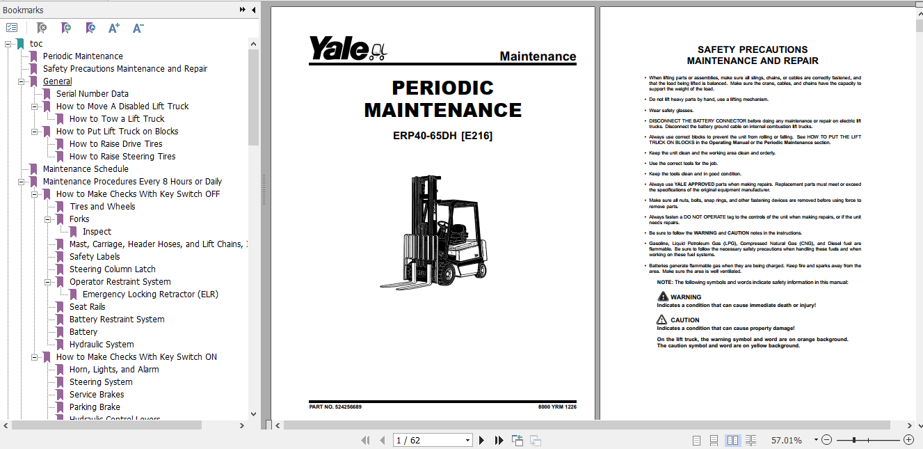 Yale Electric Motor Rider Trucks E216 (ERP040 050 060 065DH) Service Manual