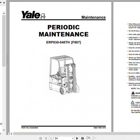 Yale Electric Motor Rider Trucks G807 (ERP15VT 16VT 18VT 20VT Europe ...