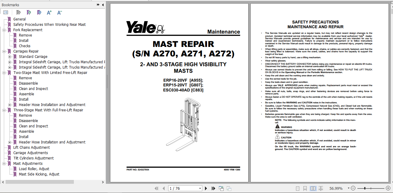 Yale Electric Motor Rider Trucks G807 (ERP030VT ERP035VT ERP040VT ...