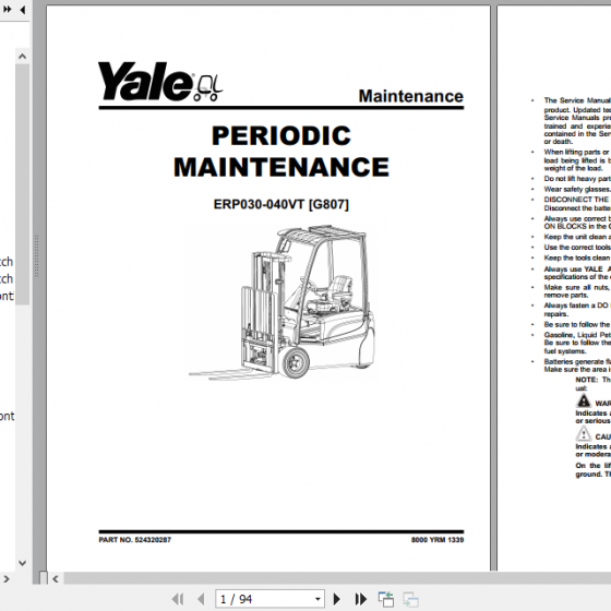 Yale Electric Motor Rider Trucks G807 (ERP15VT 16VT 18VT 20VT Europe ...