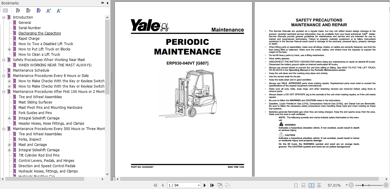 Yale Electric Motor Rider Trucks G807 (ERP030VT ERP035VT ERP040VT ...