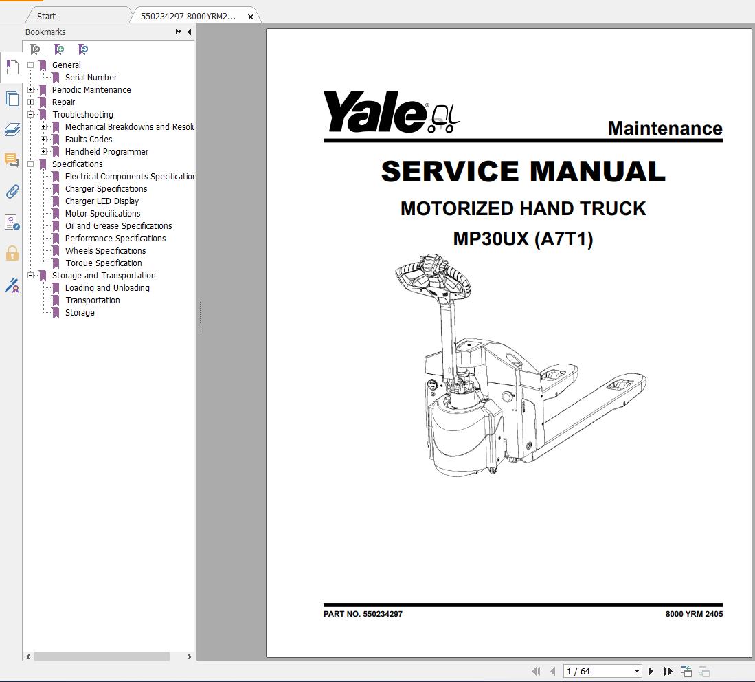 Yale Forklift Class 3 Service Manuals_Updated [07.2021] Electric Motor Hand Trucks