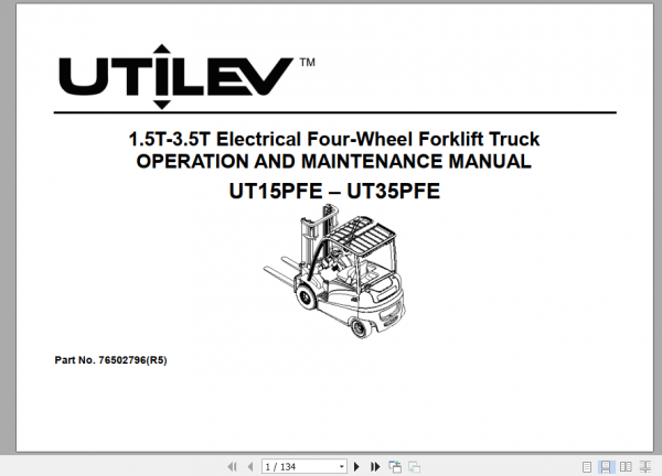 Yale Utilev Electric Forklift Trucks A379 (UT15-25PFE) Operation Maintenance & Service Manual ...