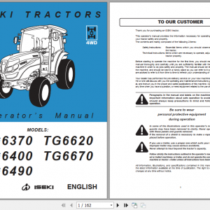 Iseki Tractor TG5330 TG5390 TG5470 Operator Manual