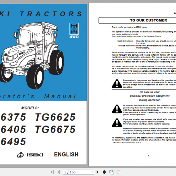Iseki Tractor TG6407 TG6507 TG6557 TG6687 Operator Manual
