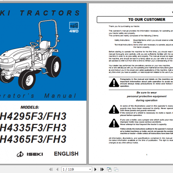Iseki Tractor TH4260-4290-4430 Operator Manual