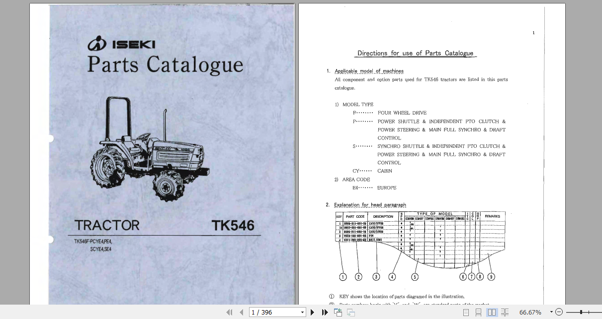 Iseki Tractor TK527 TK532 TK538 TK538H TK546 Parts Manual_1674-097-100-10