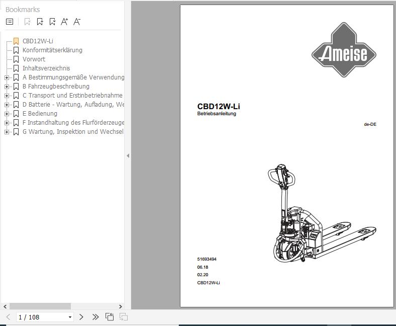 Jungheinrich Pallet Truck CBD12W-LI Operating Instructions 02-2020 DE ...