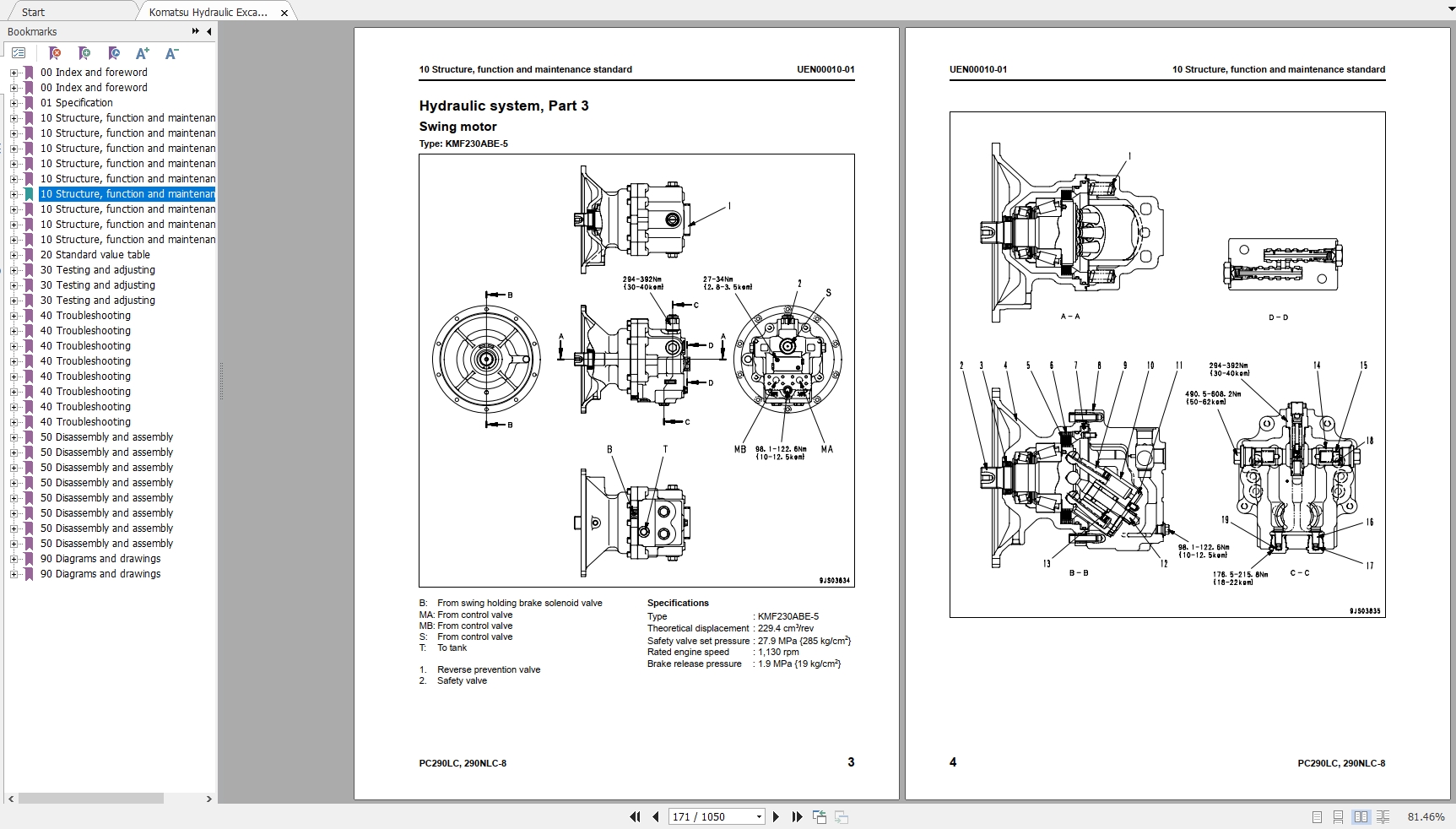 Komatsu Hydraulic Excavator PC290LC-8, PC290NLC-8 K50001 & UP Shop Manual UEN00001-01
