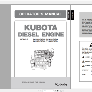 Kubota Diesel Engine Dl-105-BG2-SAE-1 2 Part Manual