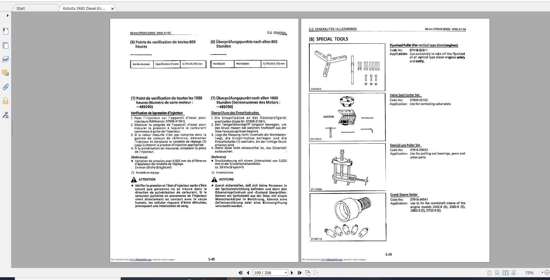 Kubota Diesel Engine Z482 Workshop Manual