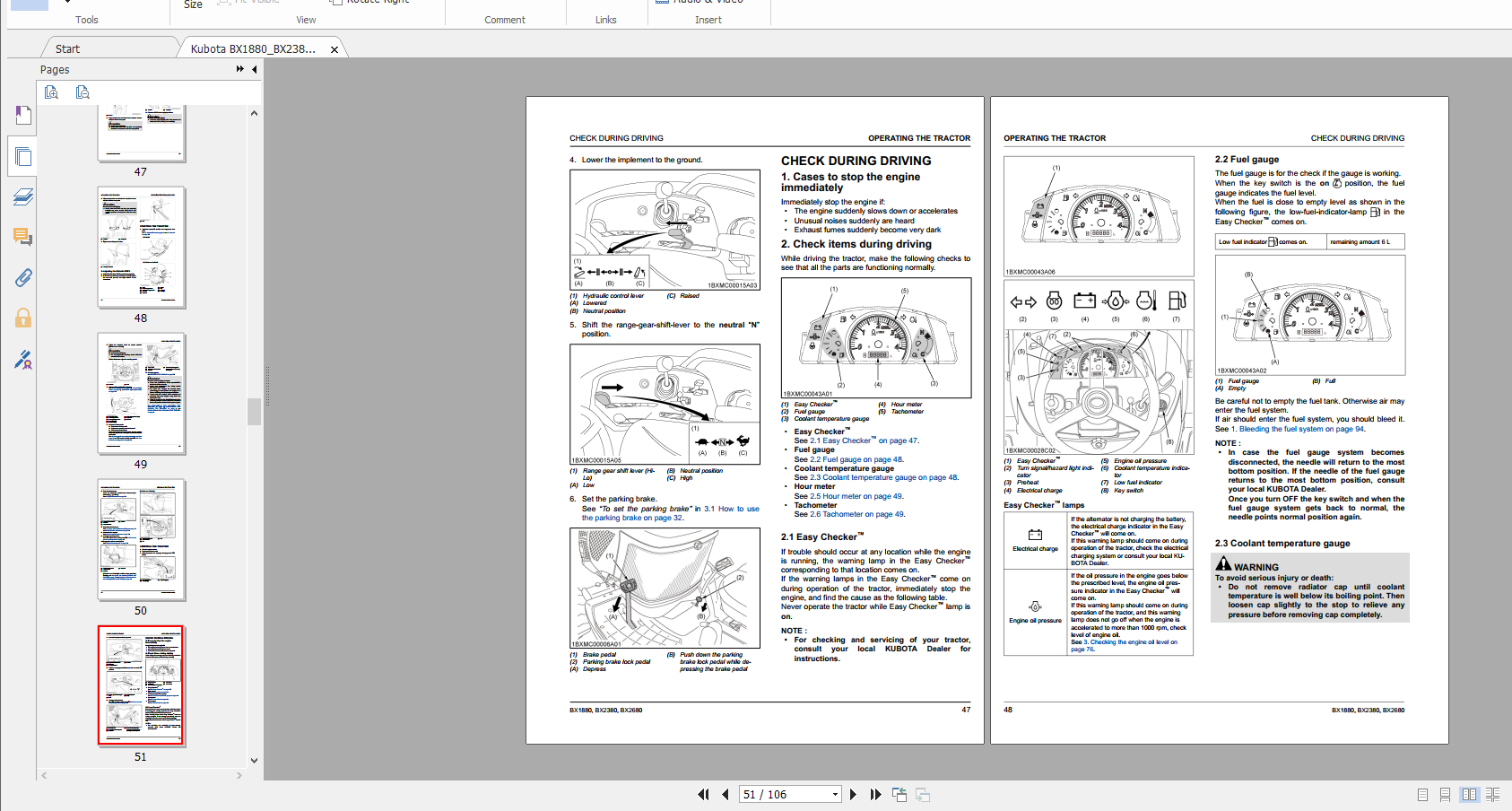 Kubota Tractor BX1880 BX2380 BX2680 Operators Manual