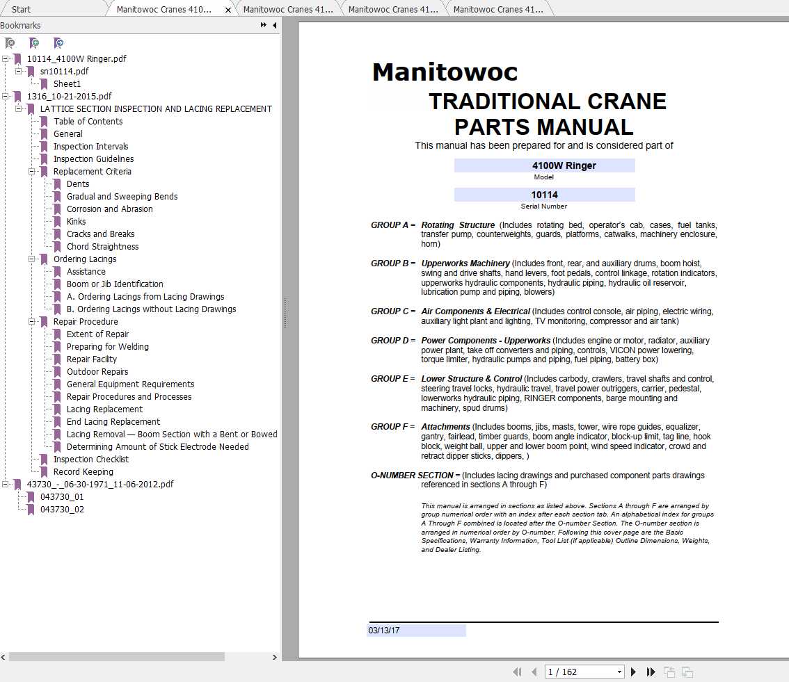 Manitowoc Cranes 4100W Ringer Parts Manuals