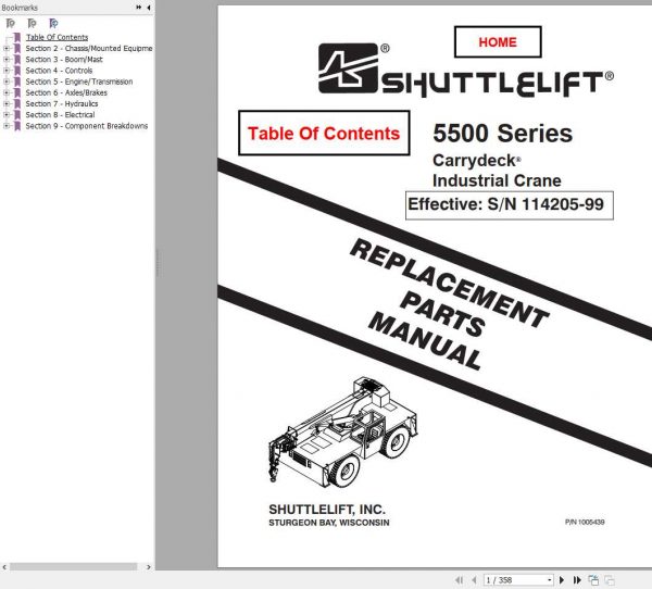 Manitowoc SHUTTLELIFT Cranes 5500 Series Carrydeck Spare Parts Manual PDF
