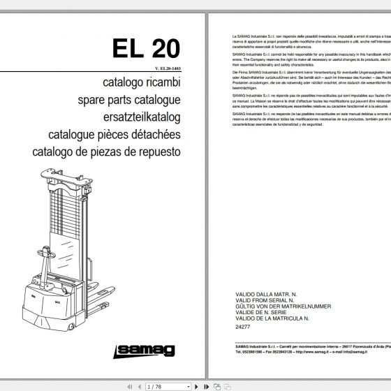 Samag Forklift EL 20 Use & Maintenance Manual EL20 AC-CF 6.5.1 ING