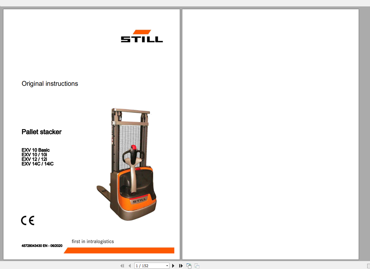Still Sted Pallet Stacker EXV 10 10i Basic 12 12i 14C 14Ci Operating ...