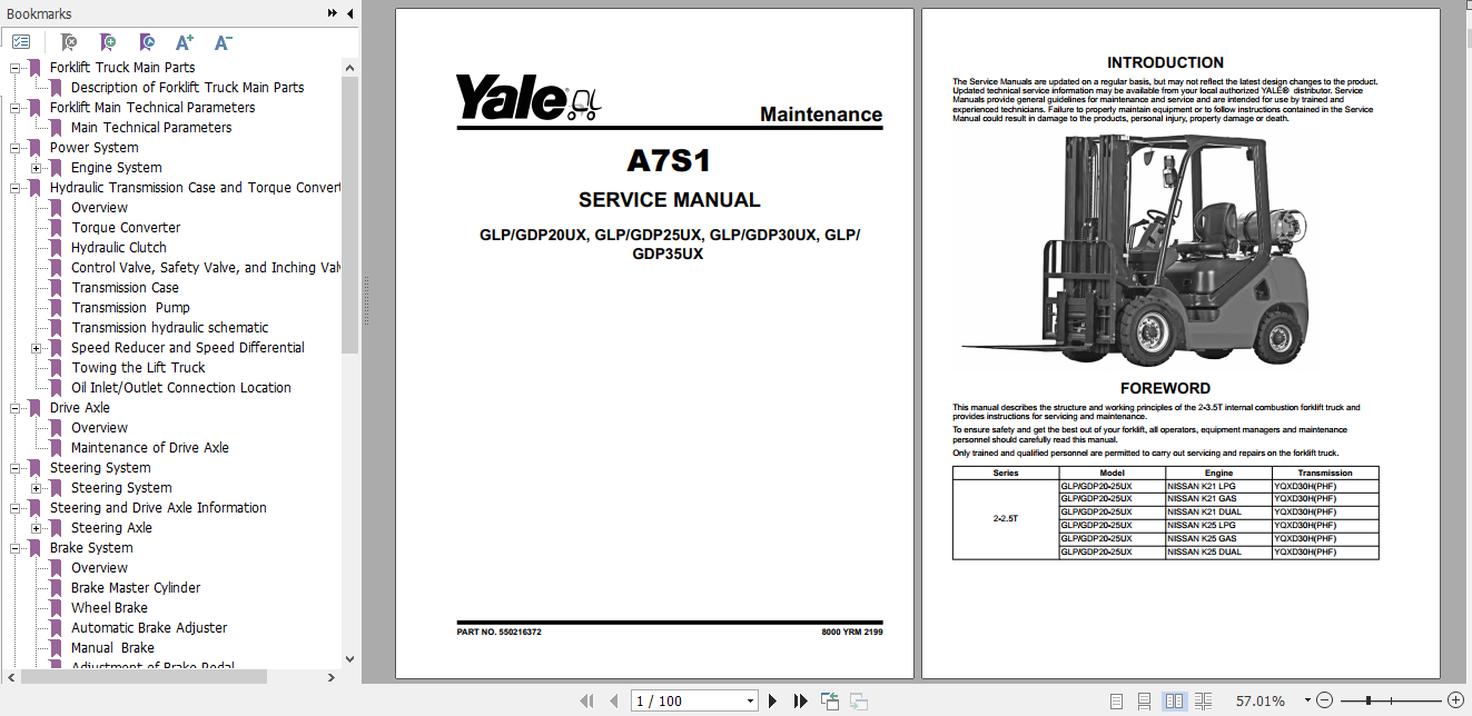 Yale Class 5 Internal Combustion Engine Trucks A7S1 (GPGLPGDP04020UX) Service Manual