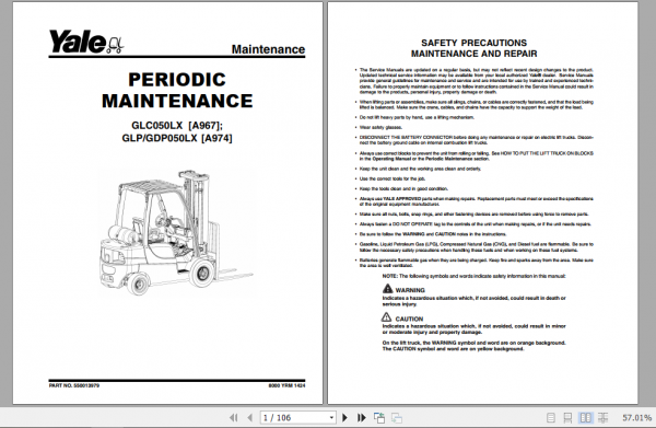 Yale Class 5 Internal Combustion Engine Trucks A974 (GLP050LX GDP50LX) Service Manual