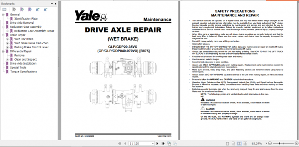 Yale Class 5 Internal Combustion Engine Trucks B875 (GLP20-35VX GDP20-35VX Europe) Service Manual