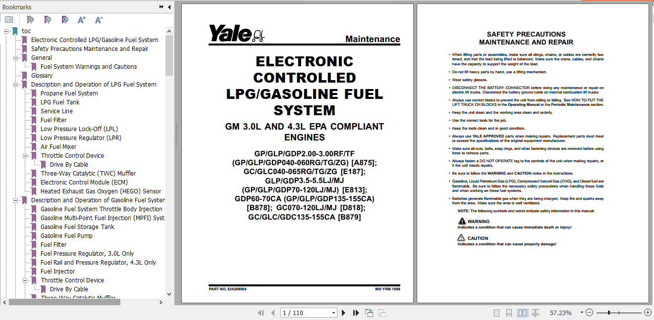 Yale Class 5 Internal Combustion Engine Trucks B878 (GPGDPGLP135155CA) Service Manual
