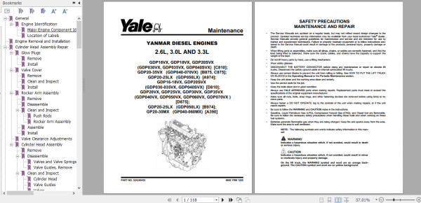 Yale Class 5 Internal Combustion Engine Trucks B974 (GLP050LX GDP50LX) Service Manual