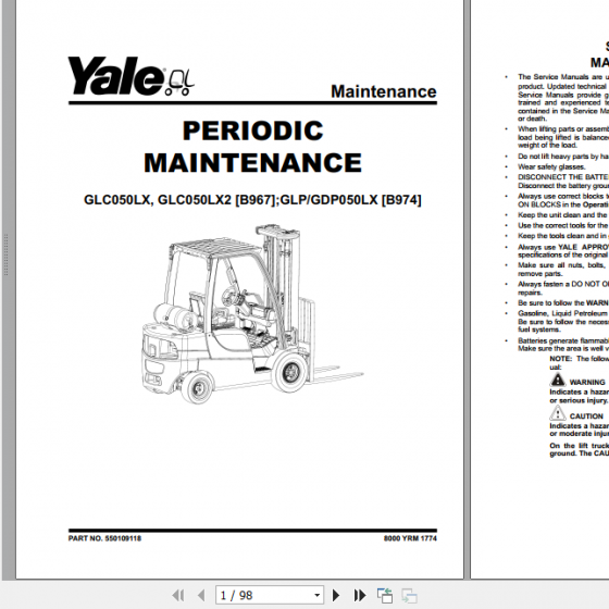 Yale Class 5 Internal Combustion Engine Trucks B974 (GLP20LX GDP25LX Europe) Service Manual