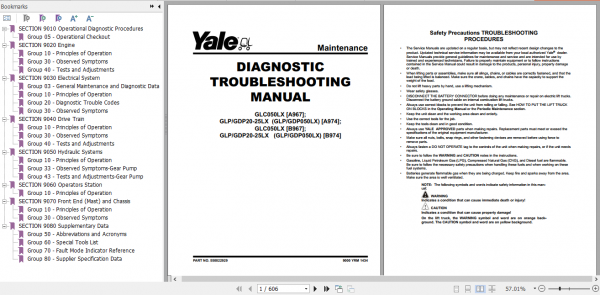 Yale Class 5 Internal Combustion Engine Trucks B974 (GLP20LX GDP25LX Europe) Service Manual