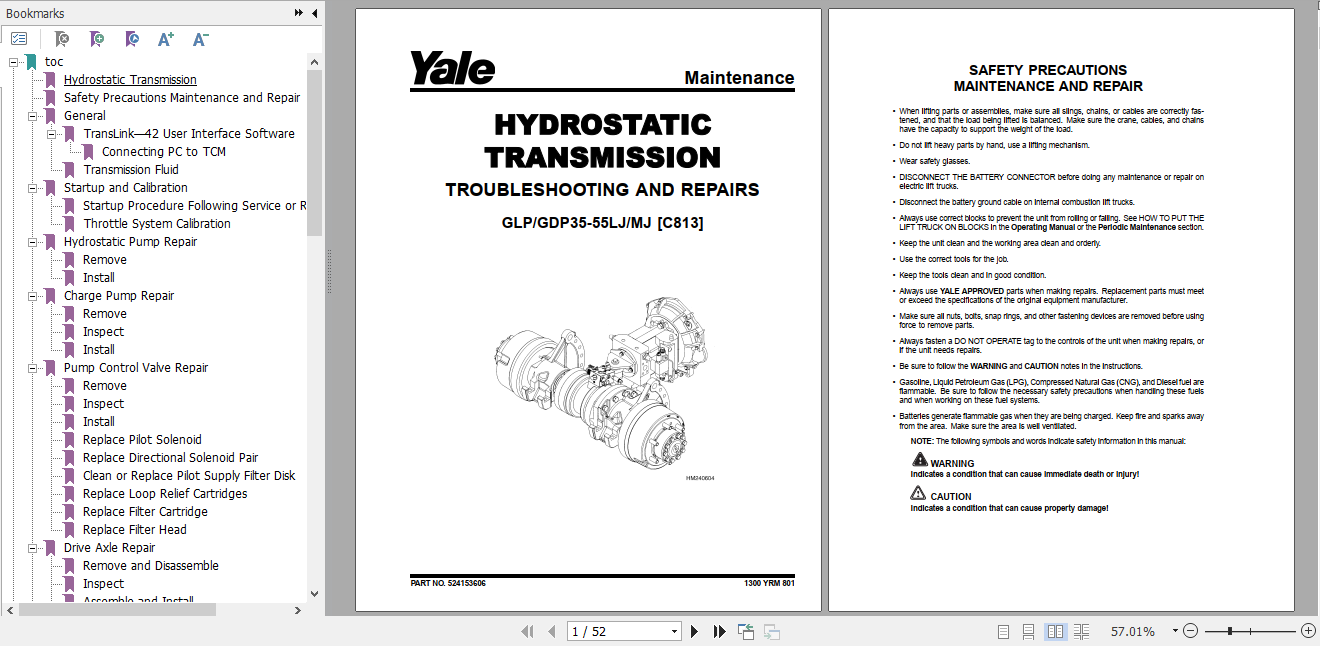 Yale Class 5 Internal Combustion Engine Trucks C813 (GPGLP070-120LJMJ) Service Manual