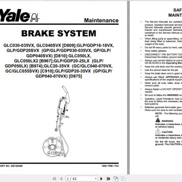 Yale Class 5 Internal Combustion Engine Trucks C909 (GDPGLP170VX GDPGLP190VX) Service Manual