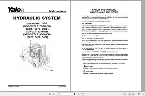 Yale Class 5 Internal Combustion Engine Trucks D877 (GDP130EB GDP160EB Europe) Service Manual