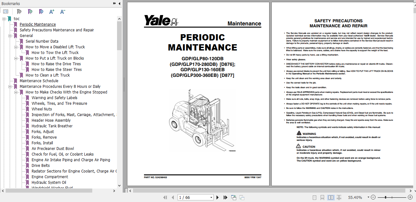 Yale Class 5 Internal Combustion Engine Trucks D877 (GDPGLP300EB GDGLPP360EB) Service Manual