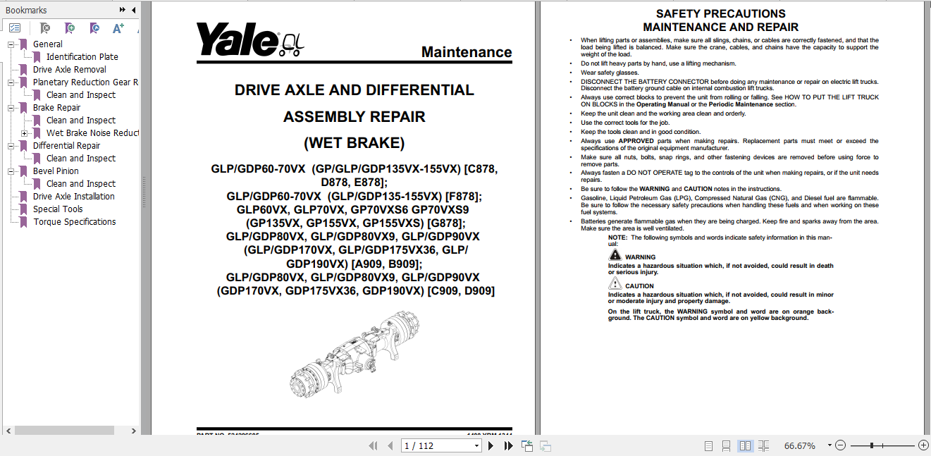 Yale Class 5 Internal Combustion Engine Trucks D878 (GLPGDP60VX GLPGDP70VX Europe) Service Manual