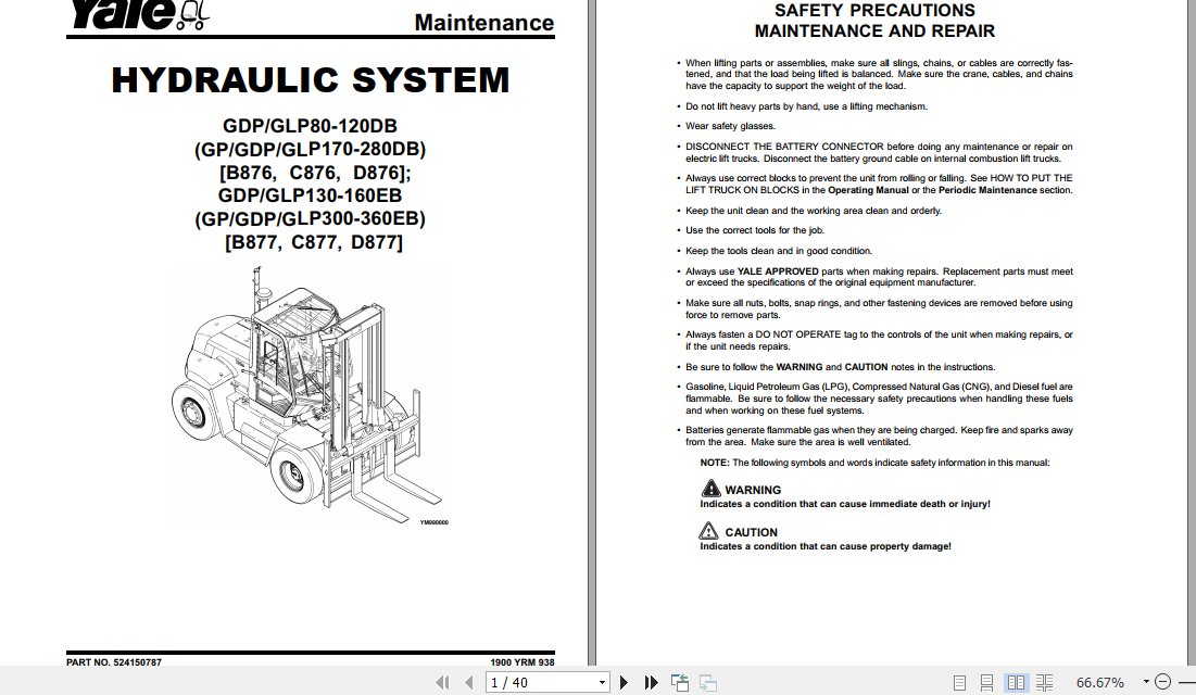 Yale Class 5 Internal Combustion Engine Trucks D877 (GDPGLP300EB GDGLPP360EB) Service Manual