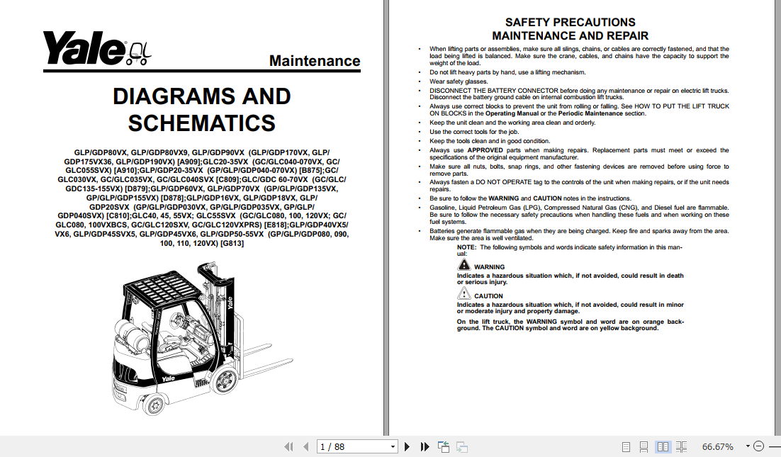 Yale Class 5 Internal Combustion Engine Trucks D878 (GPGLPGDP135 VX GPGLPGDP155VX) Service Manual
