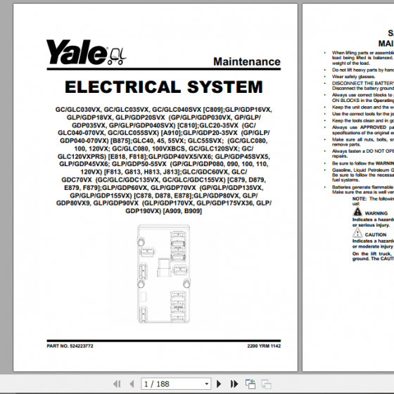 Yale Class 5 Internal Combustion Engine Trucks D909 (GDP80VX GLP90VX Europe) Service Manual ...