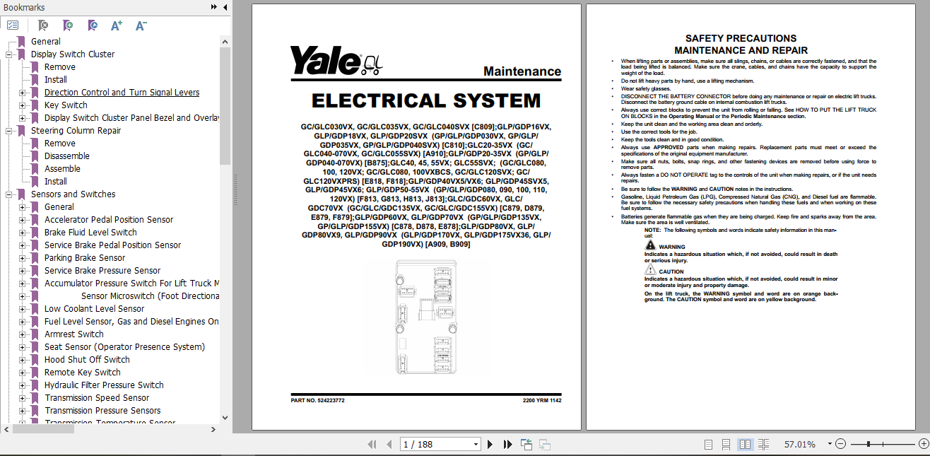 Yale Class 5 Internal Combustion Engine Trucks D878 (GPGLPGDP135 VX GPGLPGDP155VX) Service Manual