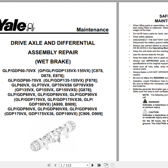 Yale Class 5 Internal Combustion Engine Trucks E877 (GDP300EC GDP360EC) Service Manual