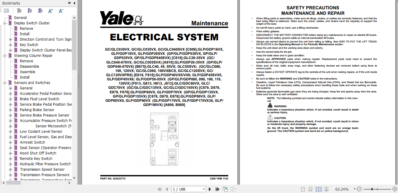 Yale Class 5 Internal Combustion Engine Trucks E878 (GLP60VX GDP70VX Europe) Service Manual
