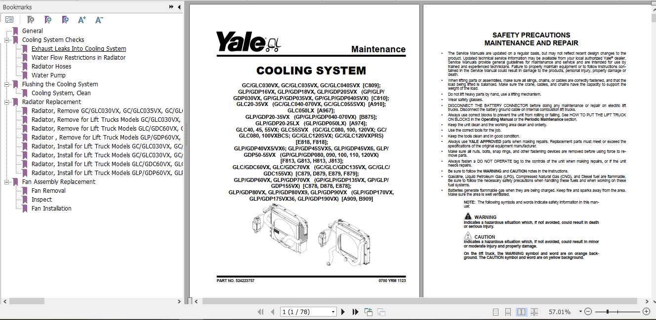 Yale Class 5 Internal Combustion Engine Trucks F813 (GLPGDP 40VX5 55VX Europe) Service Manual