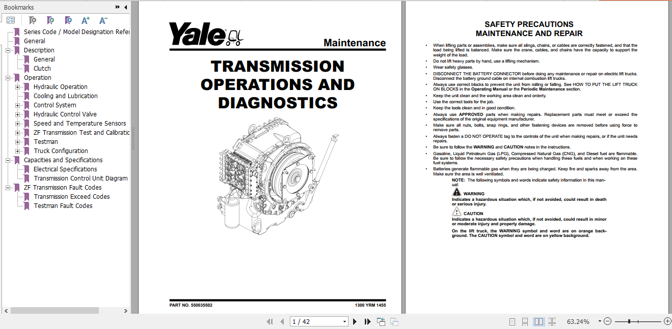 Yale Class 5 Internal Combustion Engine Trucks F876 (GDP190DC GDP280DC) Service Manual